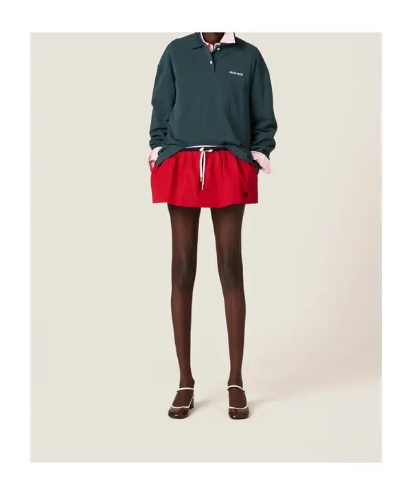 Miu Miu Long-sleeved Polo Shirt With Embroidered Logo - Green