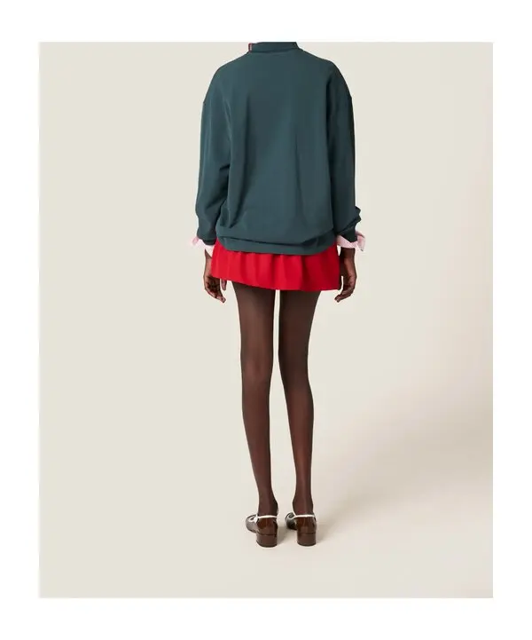 Miu Miu Long-sleeved Polo Shirt With Embroidered Logo - Green