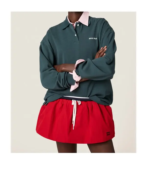 Miu Miu Long-sleeved Polo Shirt With Embroidered Logo - Green