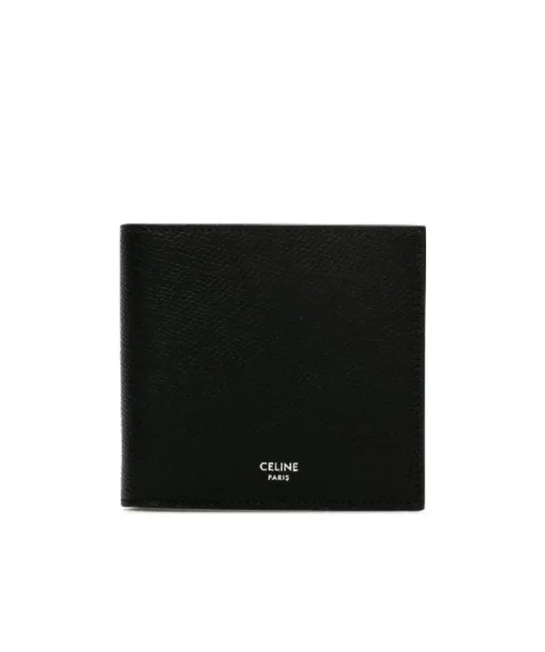 Celine Bi-fold Card Holder In Grained Calfskin - Black