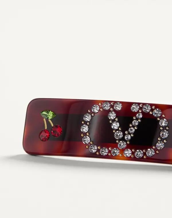Valentino Garavani Vlogo Signature Hair Clip With Cherry Embellishments