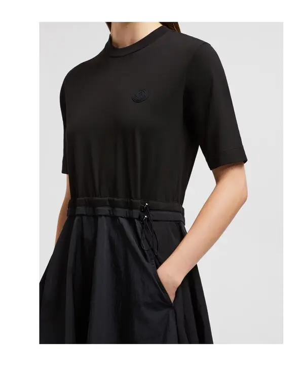 Moncler Crewneck Short-sleeve Dress With Drawstring Belt