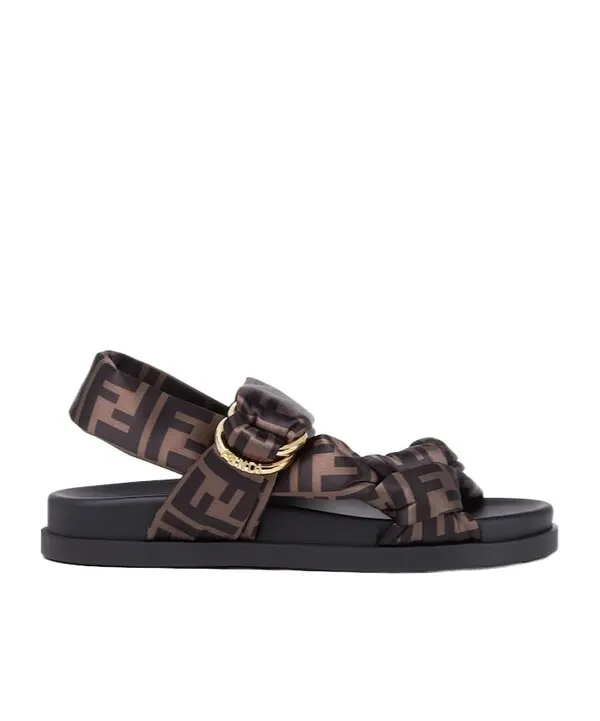 Fendi Ff Satin Sandals With D-ring Buckle - Brown