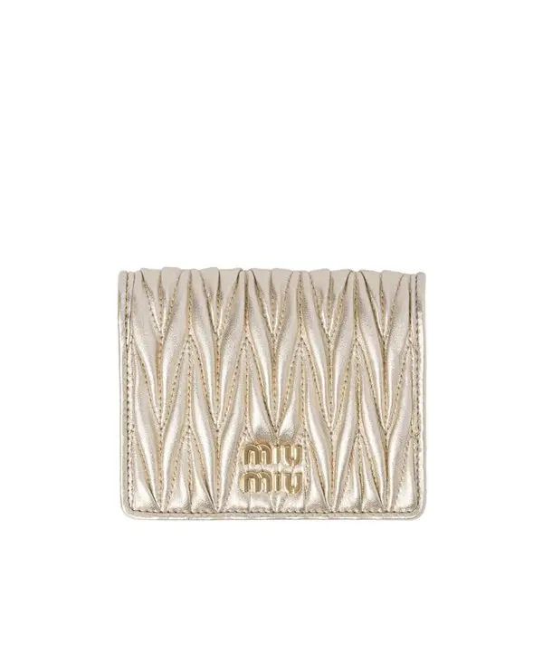 Miu Miu Logo-lettering Matelassé Bi-fold Wallet - Pyrite