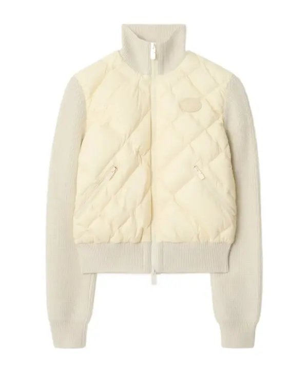 Burberry Quilted Check-stitch Nylon And Wool Zip-up Jacket - Ceramic White