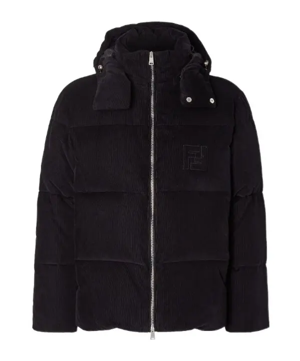 Fendi Corduroy Down Jacket With Drawstring Hood