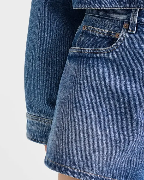 Prada High-waist Denim Shorts With Logo Plaque