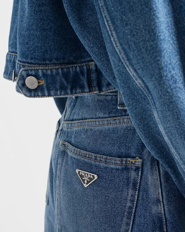 Prada High-waist Denim Shorts With Logo Plaque