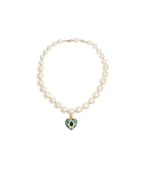 Valentino Garavani Coeur Royal Necklace In Metal, Resin, Enamel And Swarovski Crystals - Yellow