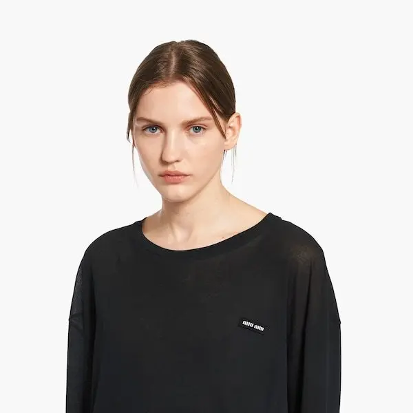 Miu Miu Long-sleeve Ribbed Jersey T-shirt - Black