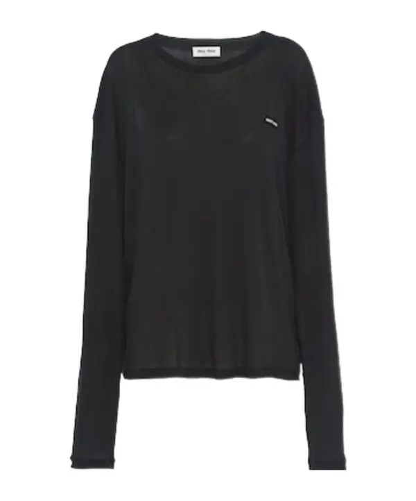 Miu Miu Long-sleeve Ribbed Jersey T-shirt - Black