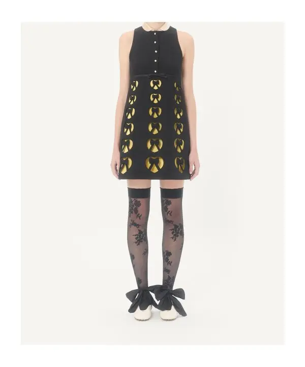 Valentino Garavani Collared Sleeveless Dress With Bow And Heart Embroidery