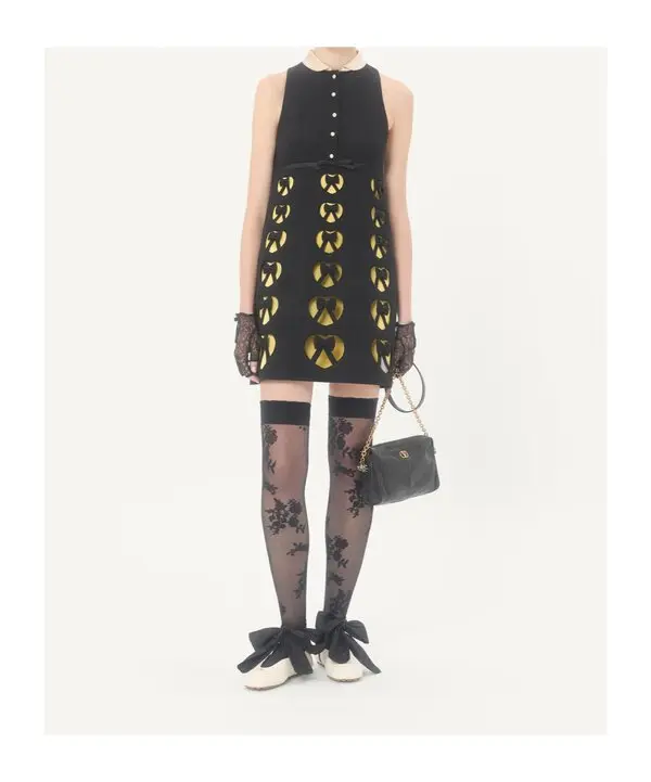 Valentino Garavani Collared Sleeveless Dress With Bow And Heart Embroidery