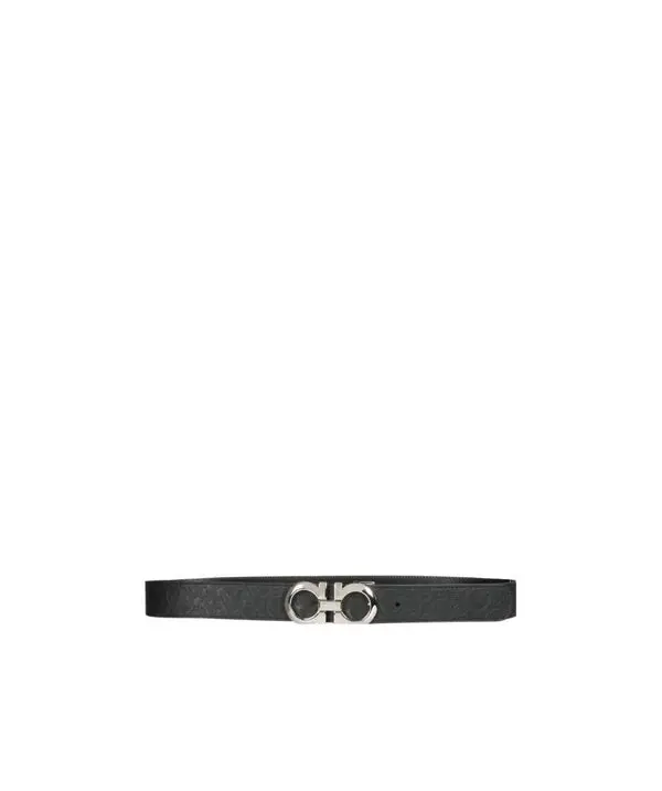FERRAGAMO Gancini Logo Leather Belt - Black