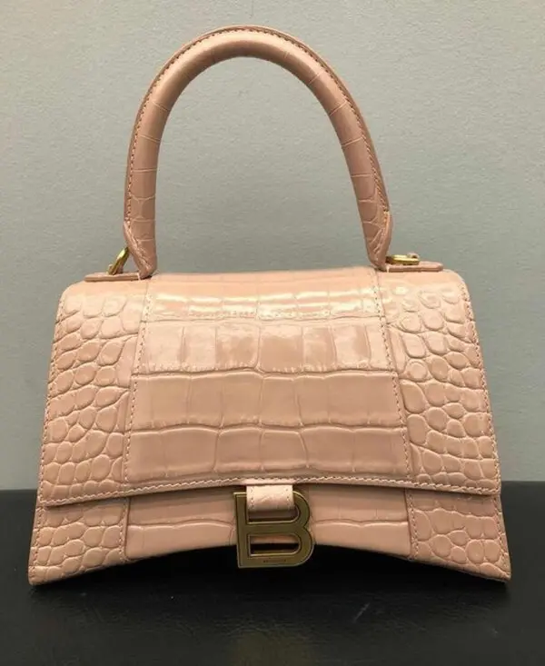 Balenciaga Hourglass Small Embossed Crocodile Effect Handbag - Nude
