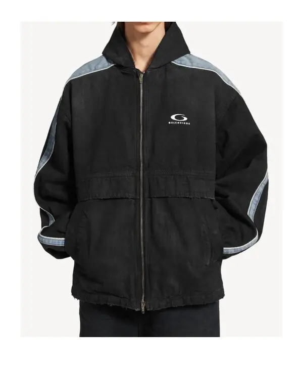 Balenciaga Distressed Hooded Zip-up Jacket With Piping Details