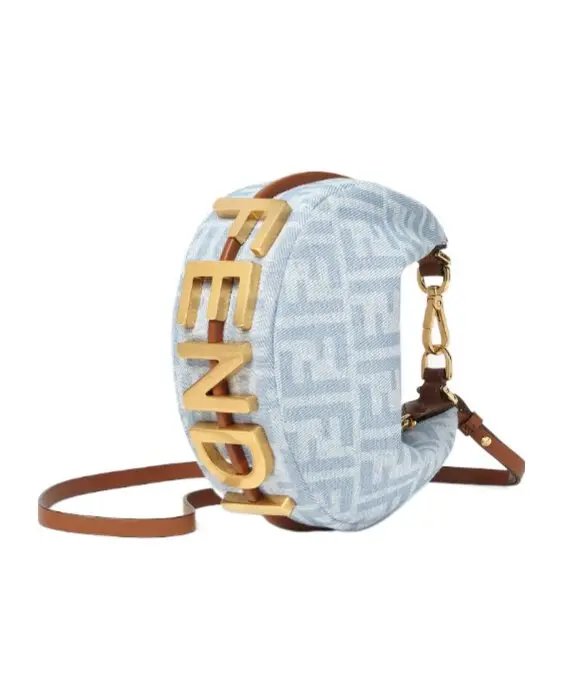 Fendi Mini Baguette Ff Denim Tote Bag - Light Blue