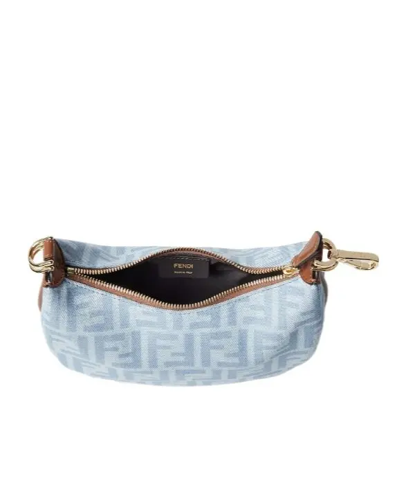 Fendi Mini Baguette Ff Denim Tote Bag - Light Blue