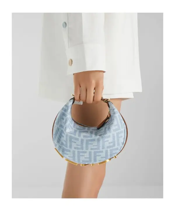 Fendi Mini Baguette Ff Denim Tote Bag - Light Blue