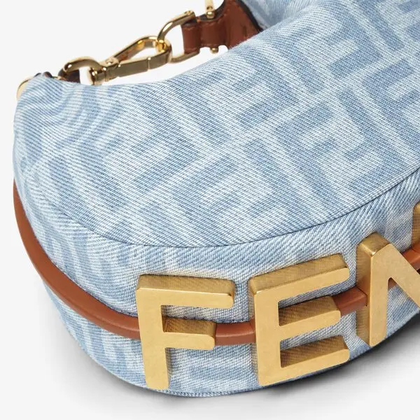Fendi Mini Baguette Ff Denim Tote Bag - Light Blue