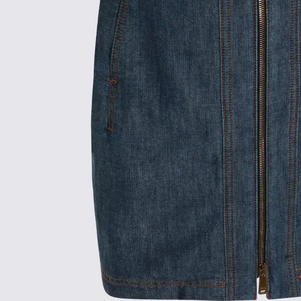 Fendi Logo Detailed Denim Chambray Dress - Navy Blue