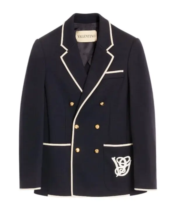 Valentino Garavani Double-breasted Wool Jacket With Vg Embroidery