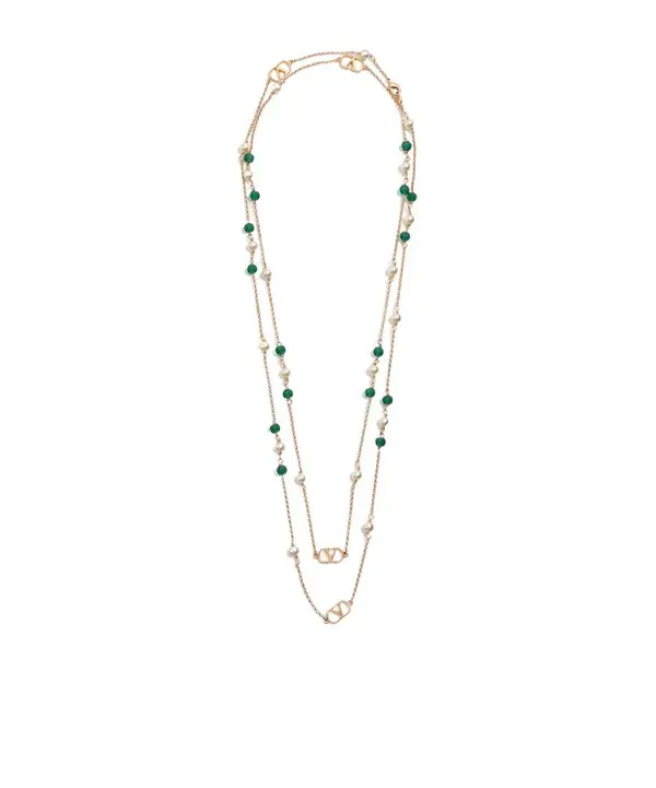 Valentino Garavani V Logo Pearl Necklace - Yellow