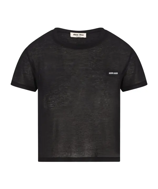 Miu Miu Short-sleeved T-shirt With Chest Pattern - Black