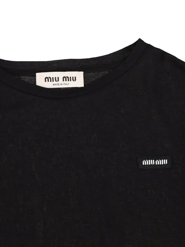 Miu Miu Short-sleeved T-shirt With Chest Pattern - Black