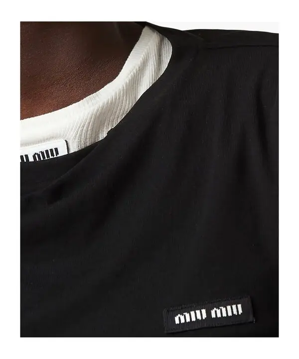 Miu Miu Short-sleeved T-shirt With Chest Pattern - Black