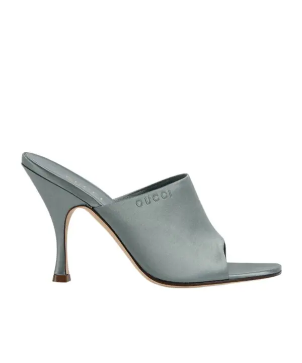 Gucci Embossed Logo Slide Sandal With Stiletto Heel - Light Blue