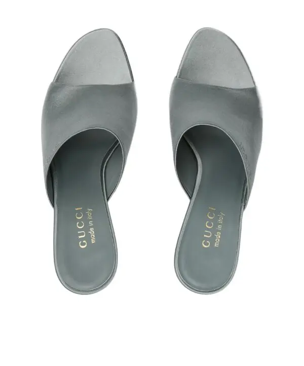 Gucci Embossed Logo Slide Sandal With Stiletto Heel - Light Blue