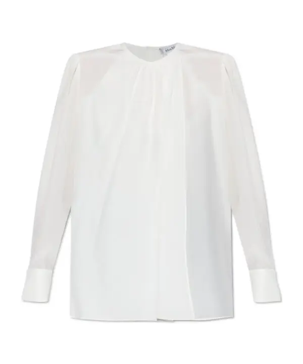 Max Mara Silk Pleated Blouse With Crew Neck And Long Sleeves