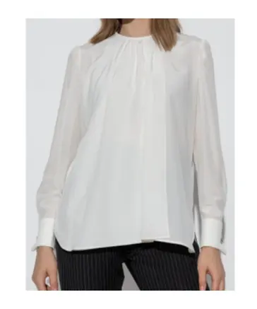 Max Mara Silk Pleated Blouse With Crew Neck And Long Sleeves