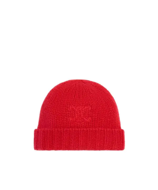 Celine Triomphe Beanie In Cashmere And Silk - Bright Red
