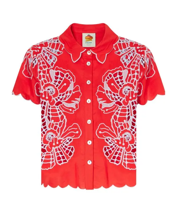 Farm Rio Embroidered Short Sleeve Shirt