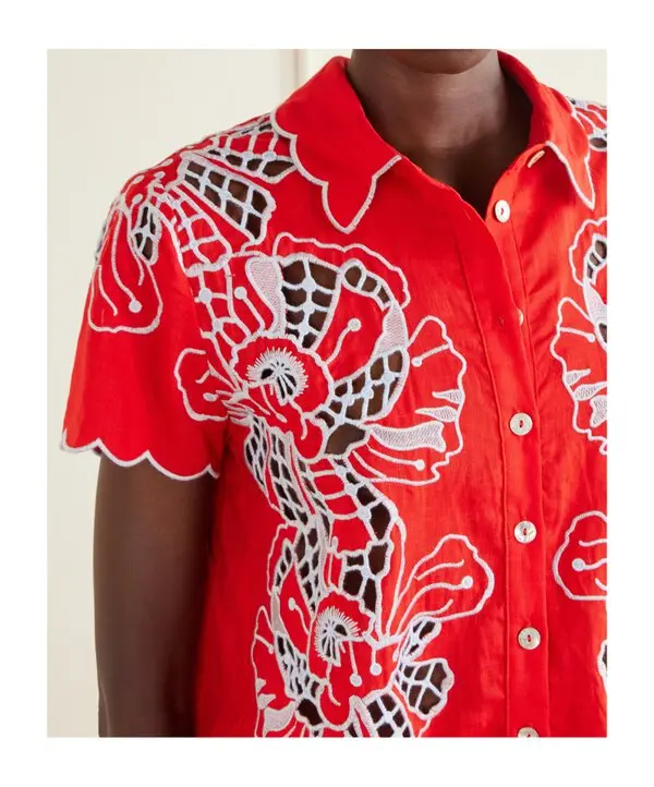 Farm Rio Embroidered Short Sleeve Shirt