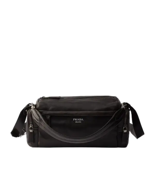 Prada Distressed Zipped Shoulder Bag - Dark Brown