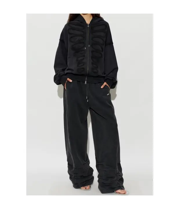 AVAVAV Wide Leg Drawstring Sweatpants With Pleated Cuffs