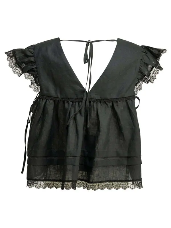 GANNI Lace-trimmed Linen Top