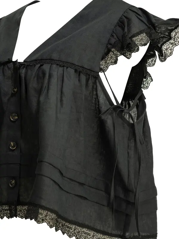 GANNI Lace-trimmed Linen Top