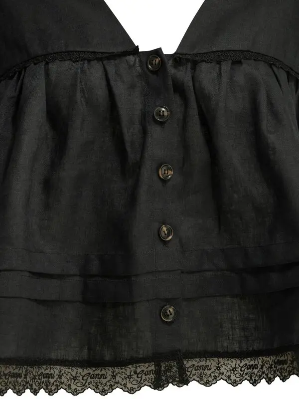 GANNI Lace-trimmed Linen Top