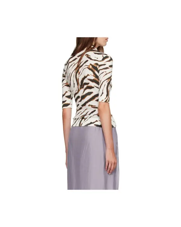 GANNI Zebra Animal Print Polo Shirt - Egret