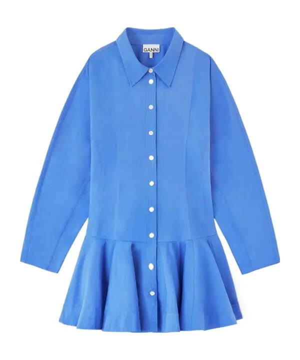 GANNI Button-up Flared Mini Dress - Blue