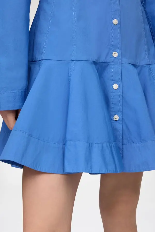 GANNI Button-up Flared Mini Dress - Blue
