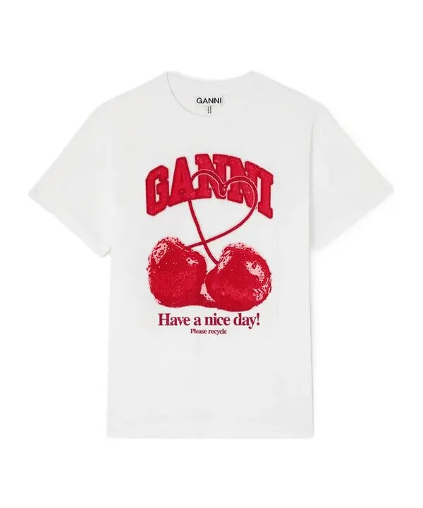 GANNI Graphic Cherry Print T-shirt - Bright White