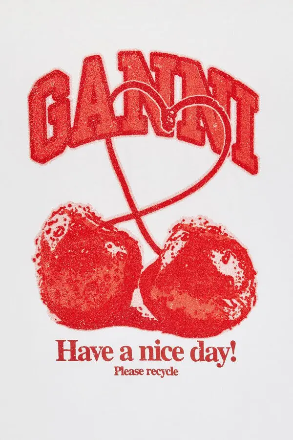 GANNI Graphic Cherry Print T-shirt - Bright White
