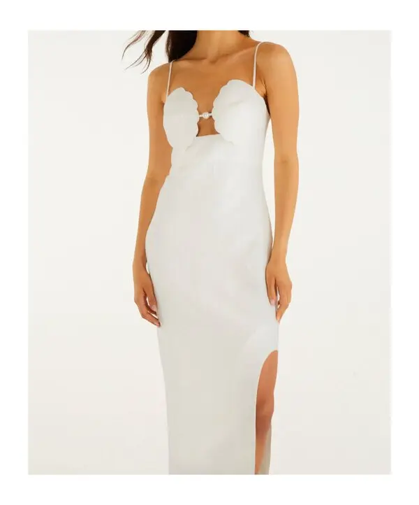 Farm Rio Sleeveless Slip Dress With Pearl Detail And Side Slit