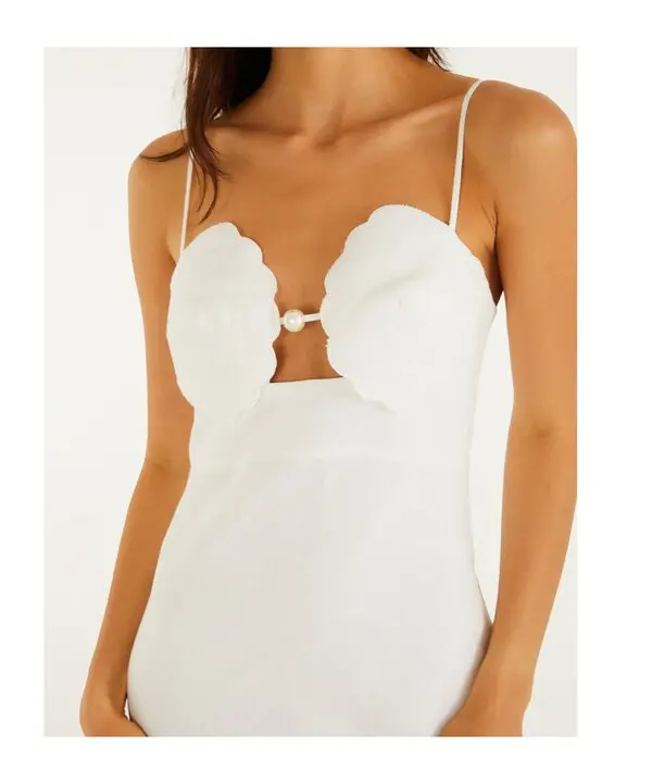 Farm Rio Sleeveless Slip Dress With Pearl Detail And Side Slit