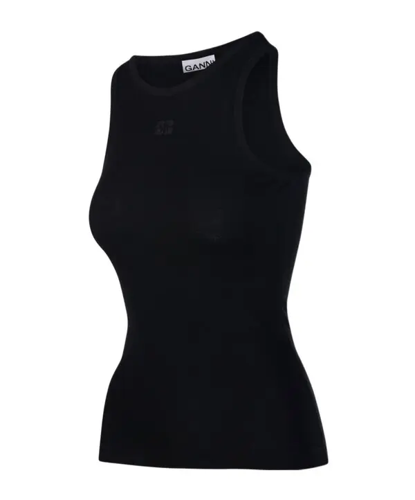 GANNI Sleeveless Ribbed Top With Embroidered Logo